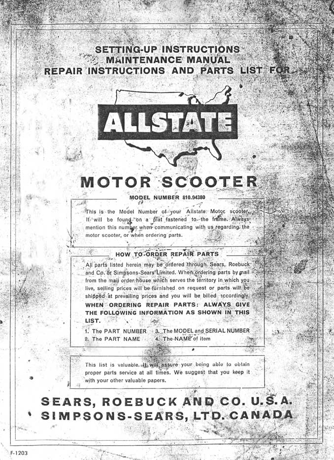 Allstate Compact Setting-Up, Maintenance, Repair and Parts List Manual ...