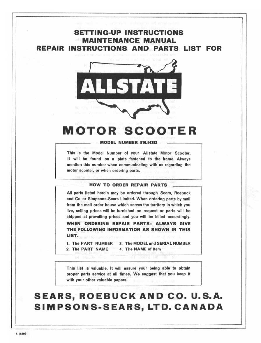 Allstate Compact Setting-Up, Maintenance, Repair and Parts List Manual ...