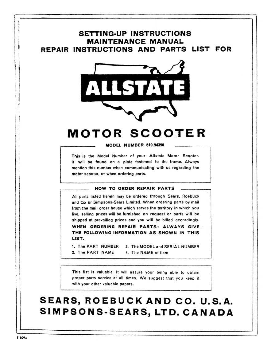 Allstate Compact Setting-Up, Maintenance, Repair and Parts List Manual ...