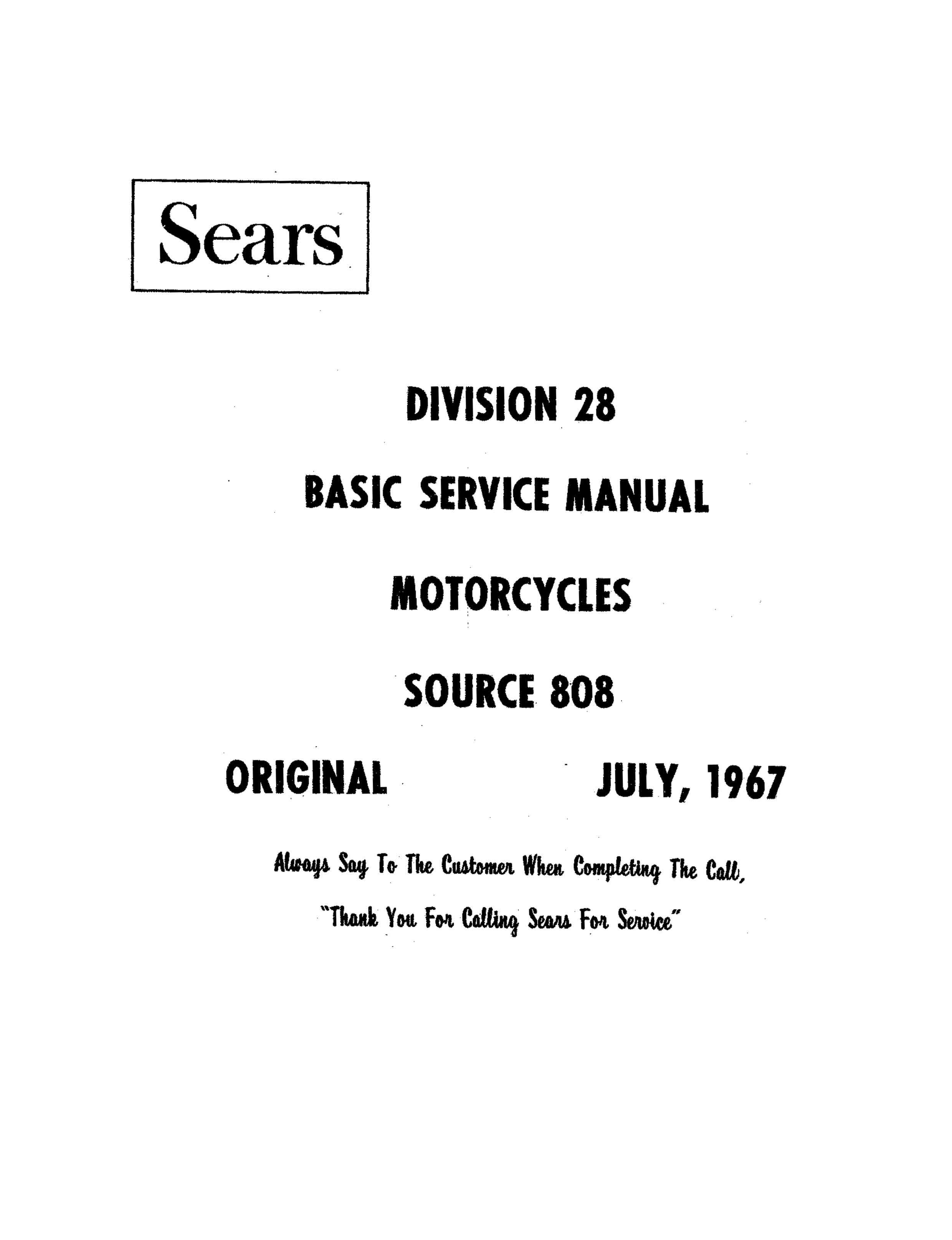 Sears 106SS Division 28 July 1967 Basic Service Manual | Sears Allstate ...